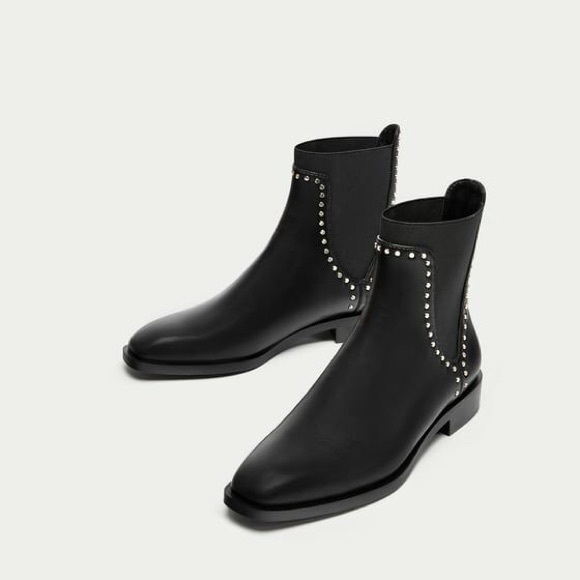 Zara | Shoes | Nwot Zara Studded Faux Leather Chelsea Ankle Boots ...